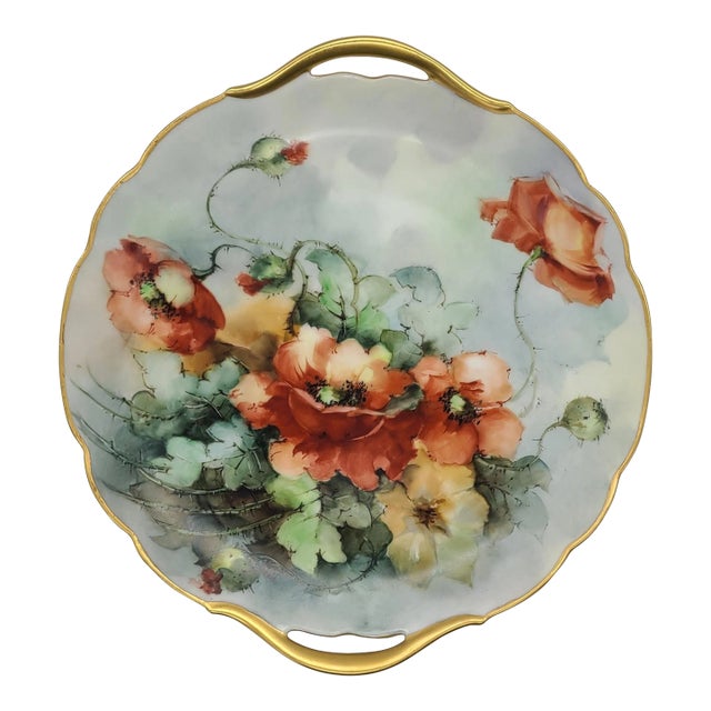 Antique Hand Painted Gold Gilt Serving Plate | Chairish