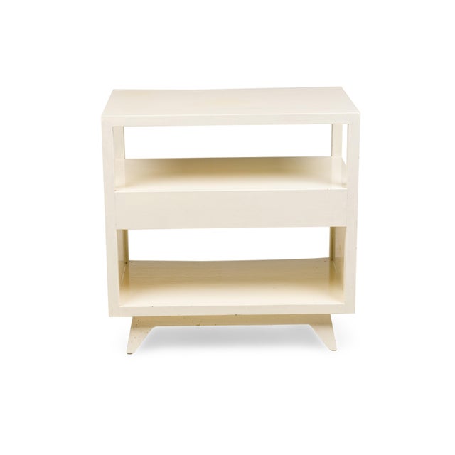 American Contemporary White Two-Tier Concave End Table - A Pair | Chairish