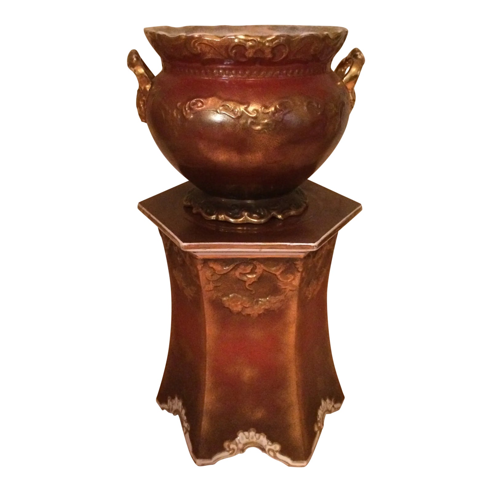 Late 19th Century Wheeling Pottery Jardiniere and Pedestal - a Pair ...