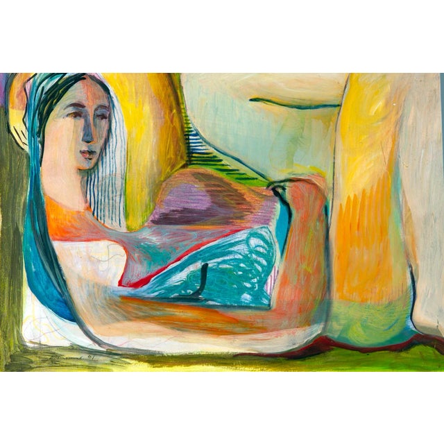 Original Dean Thomas Abstract Figurative Drawing #6, Reclining Female ...