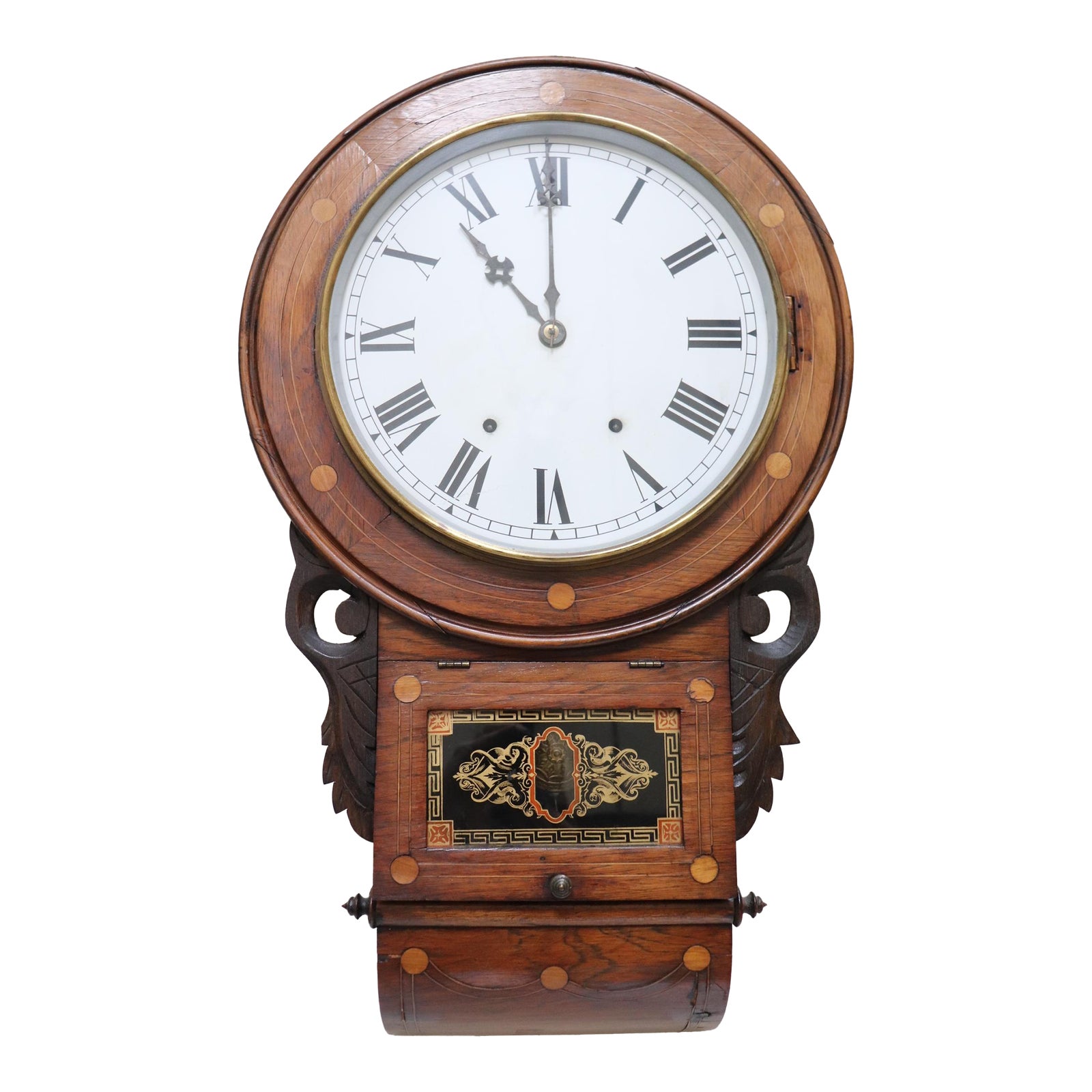 19th Century Anglo American Drop Dial Inlaid Wall Clock | Chairish