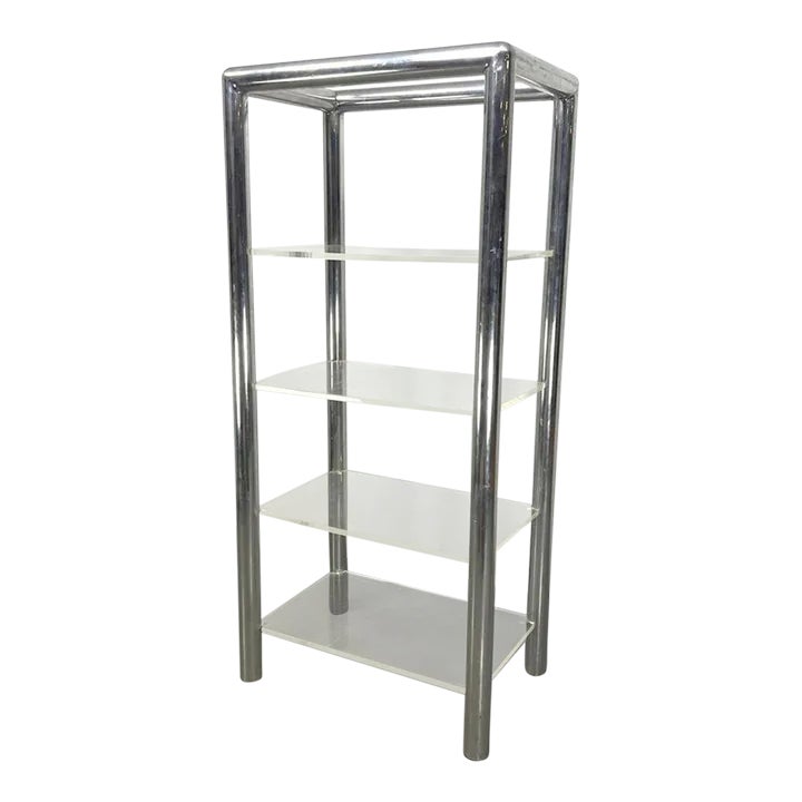 Vintage Postmodern Chrome & Lucite Shelf | Chairish