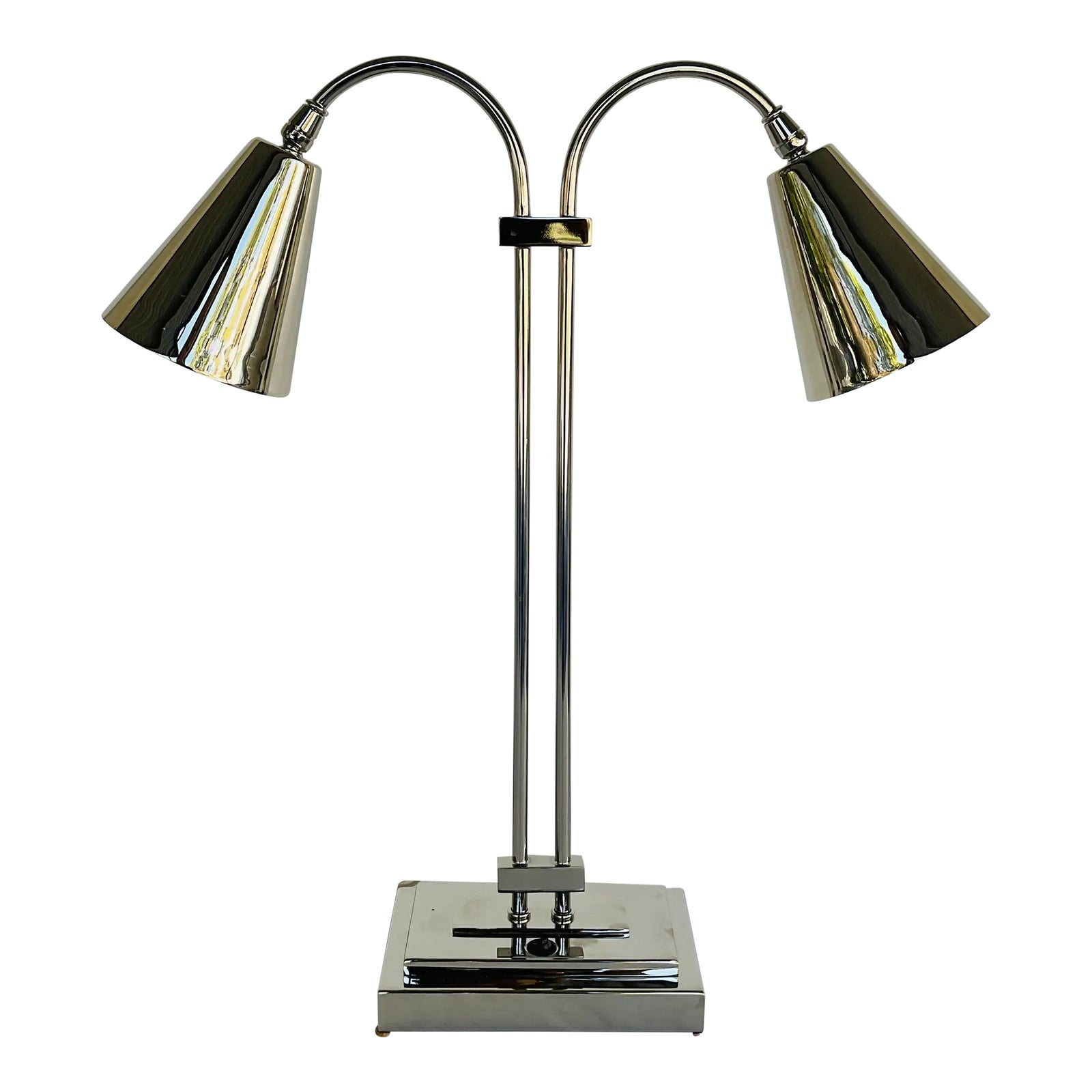 Currey & Company Modern Polished Nickel Symmetry Double Desk Lamp ...