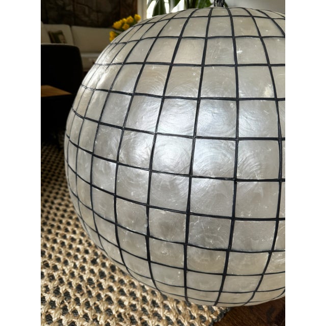 Large Vintage Capiz Shell Round Glove Ceiling Chandelier Light Fixture ...