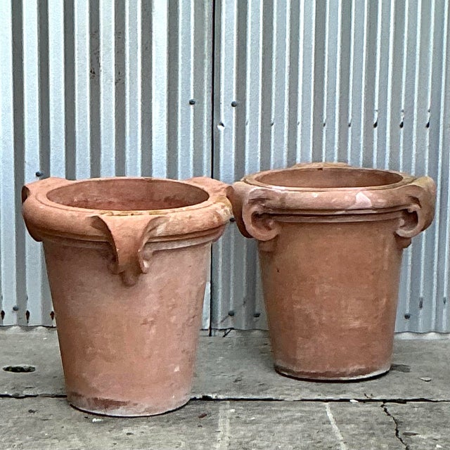 Vintage Boho Terracotta Loop Planters - a Pair | Chairish