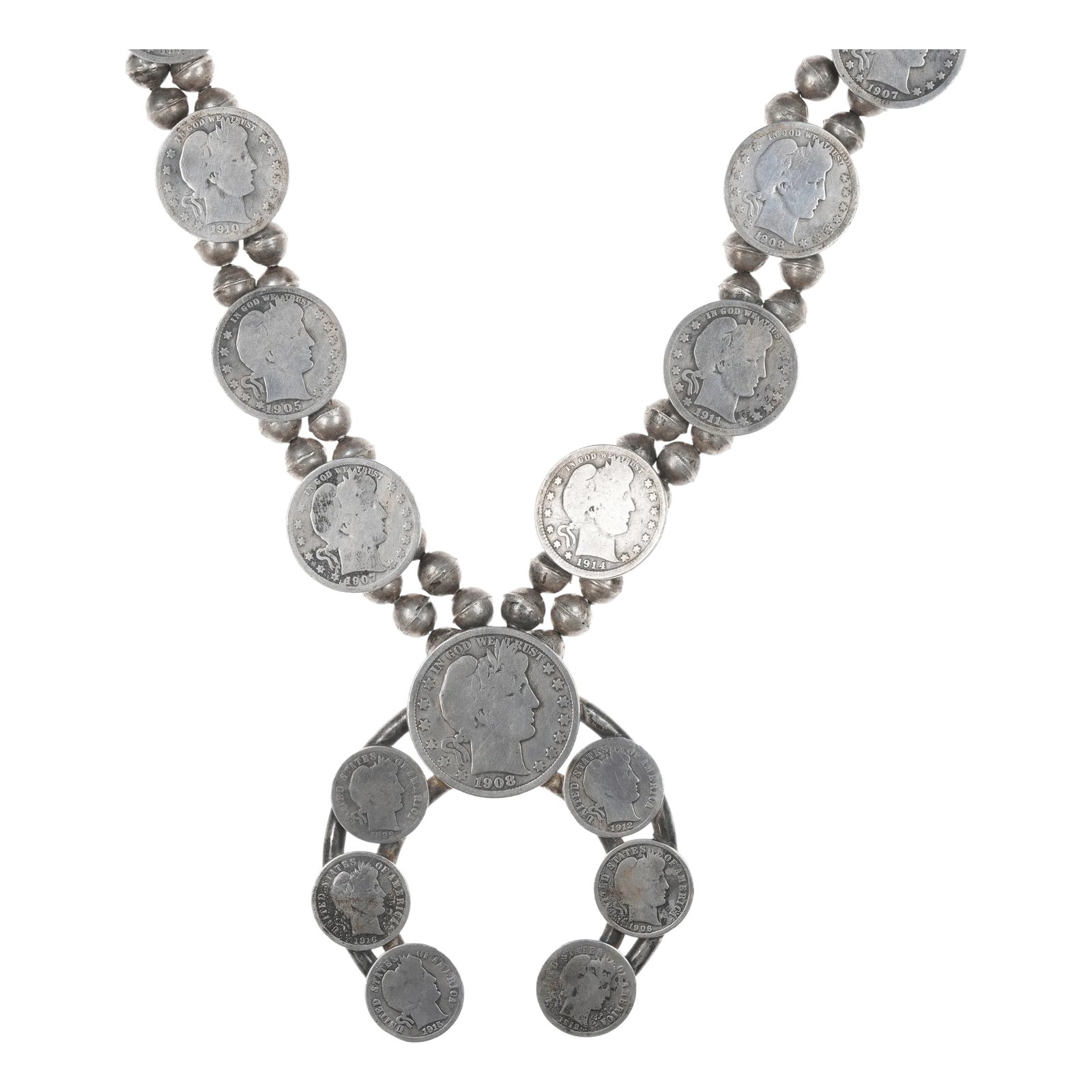 Vintage Antique Silver American Currency Native American Squash Blossom ...