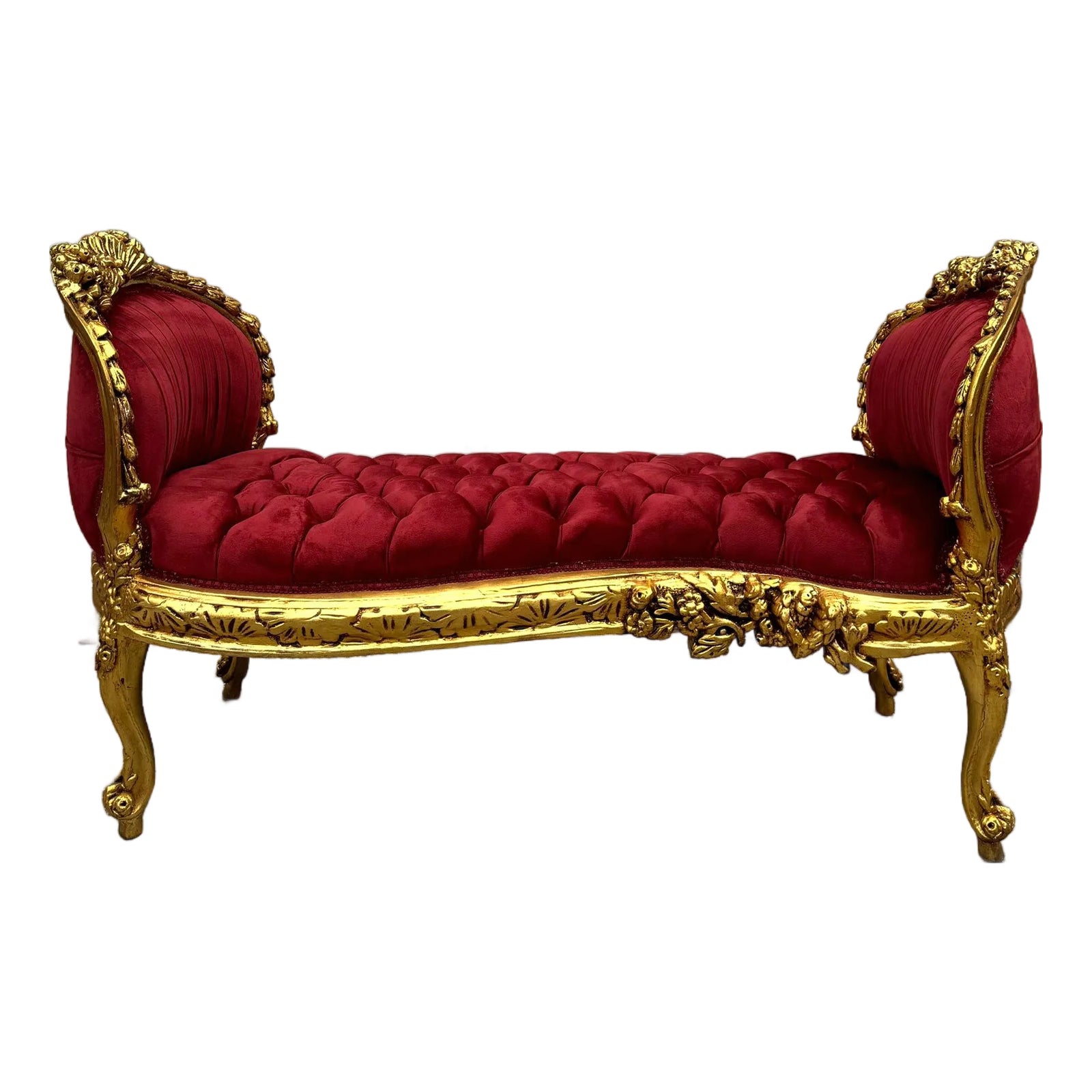 Marquis French Style Tufted Bench Red Velvet | Chairish