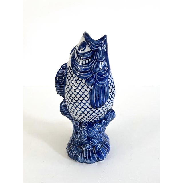 Blue and White Ceramic Gurgling Fish Vase | Chairish