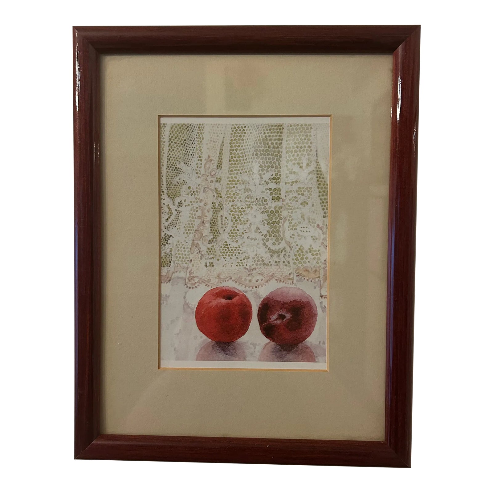 Original Framed Watercolor Artist Janet Skea Signed Two Apples Lace ...
