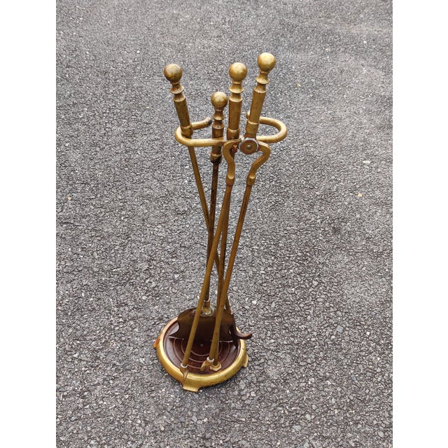 Mid 20th Century Four Piece Vintage Brass Fireplace Tool Set | Chairish
