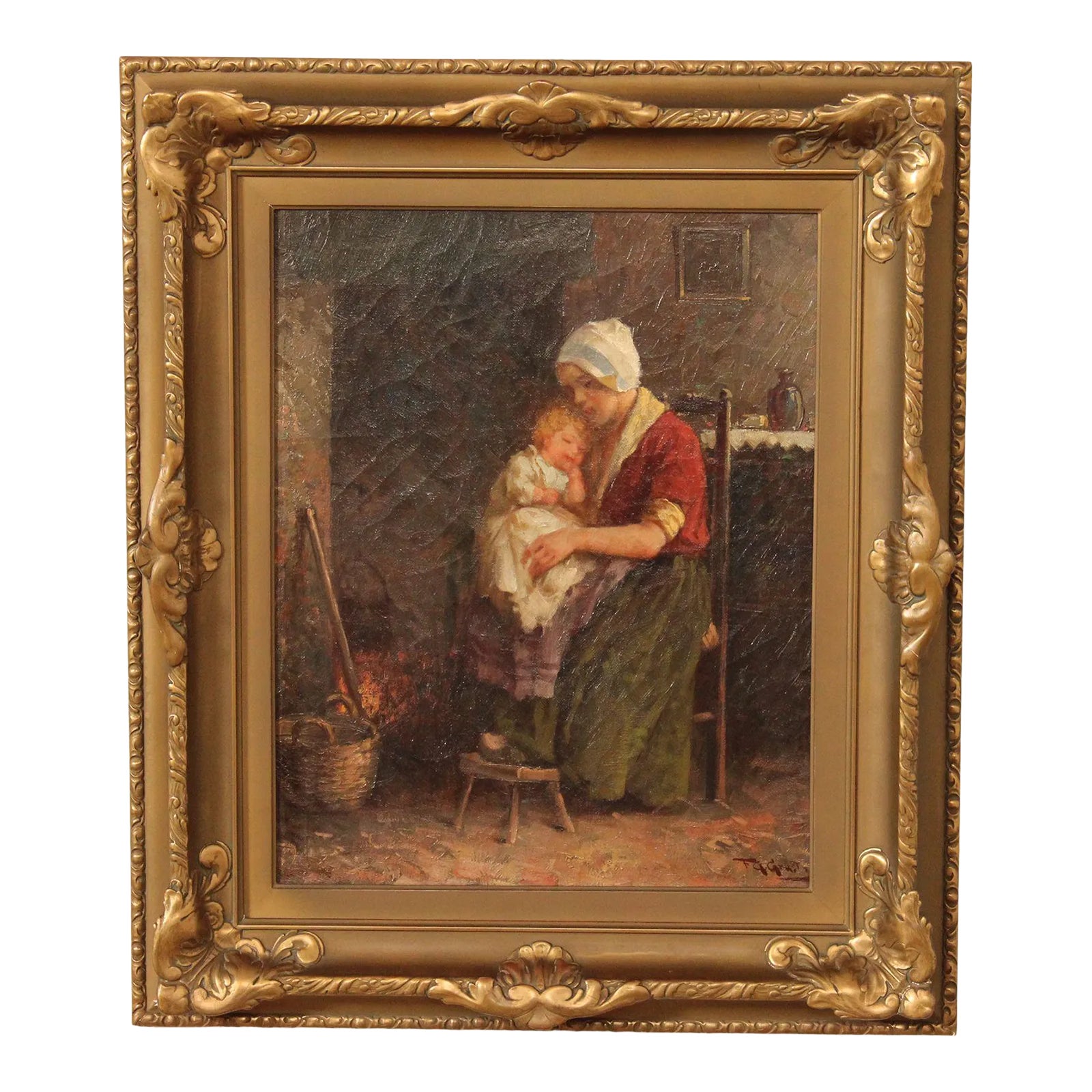 Early 20th C. Dutch Mother and Child Original Oil Painting by F. G ...