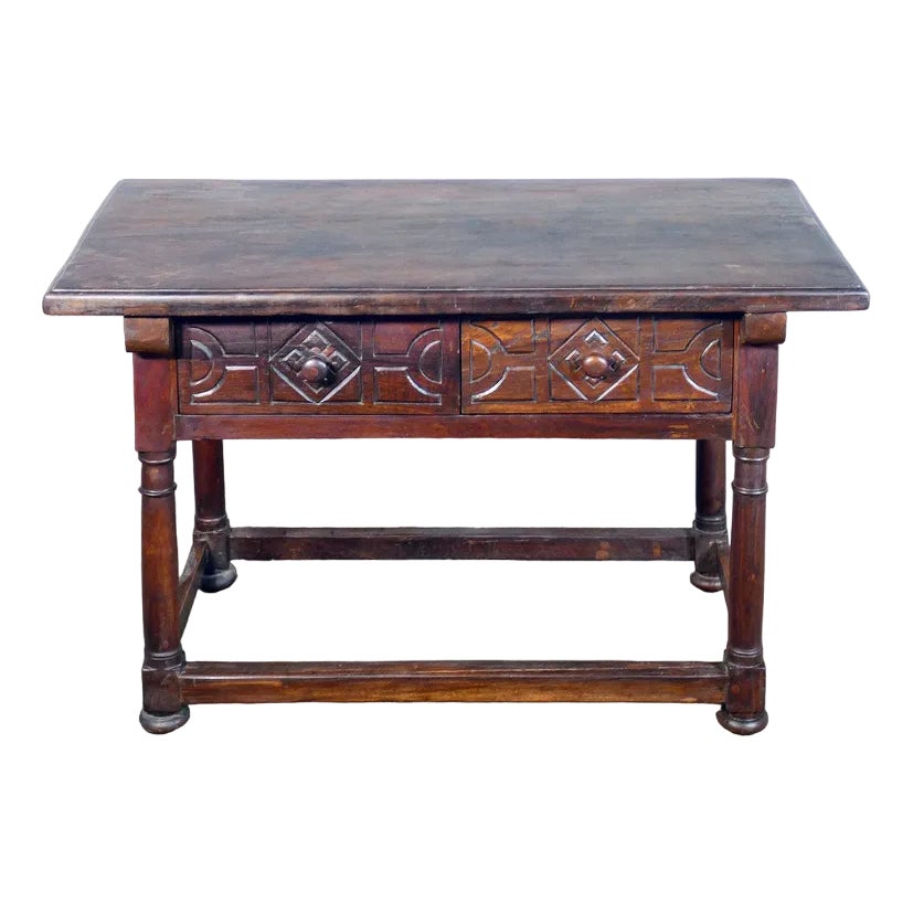 Writing Table with Two Drawers in Walnut, 1800s | Chairish