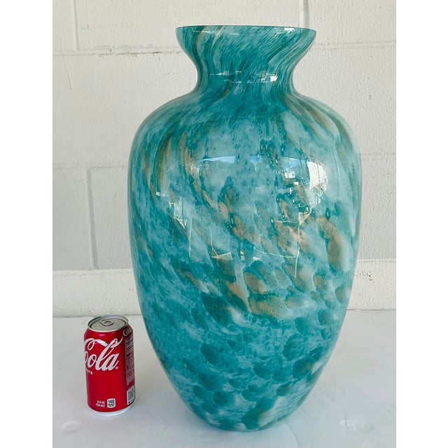 Modern Italian Large Aqua and Gold Fleck Art Glass Vase | Chairish