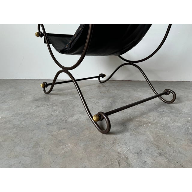 David Hicks - Style Scrolled Iron and Leather Sling Chair | Chairish