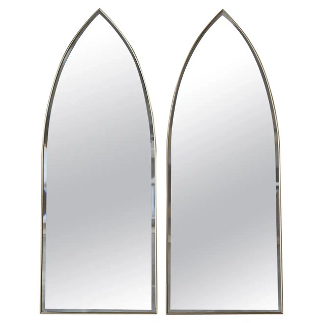 Pair of Vintage Brass Cathedral Mirrors, Ca. 1960 | Chairish