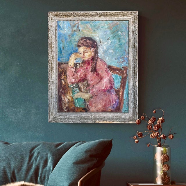 Vintage Abstract Portrait Oil Painting, Signed & Framed | Chairish