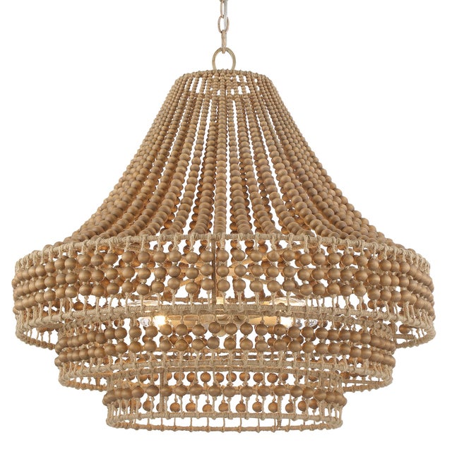 Silas 6 Light Tan Jute & Wood Bead Chandelier | Chairish