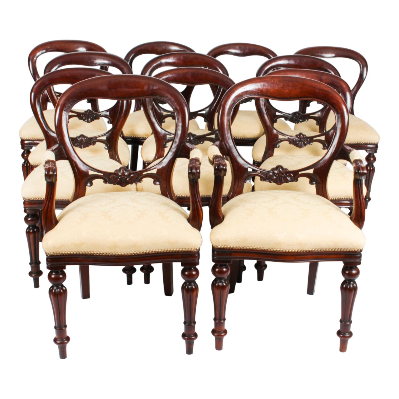 Vintage Victorian Revival Balloon Back Dining Chairs, 1990s, Set of 12 ...