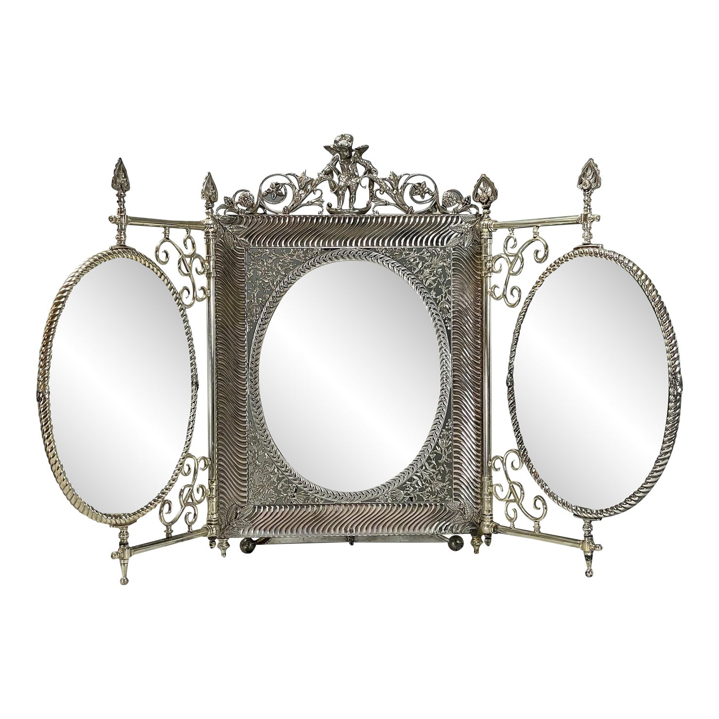 Late 19th Century Meriden Silverplate Tri-Folding Mirror | Chairish