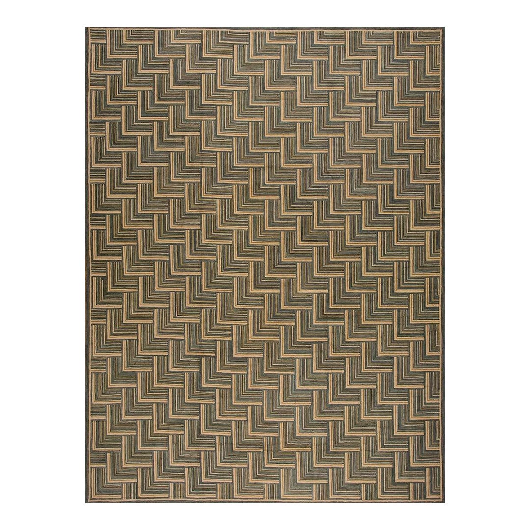 Contemporary Hooked Rug ( 6' X 9' - 183 X 274 Cm) | Chairish