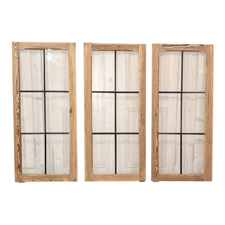 Set of 3 Antique Solid Pine Windows With Hand-Rolled Glass | Chairish
