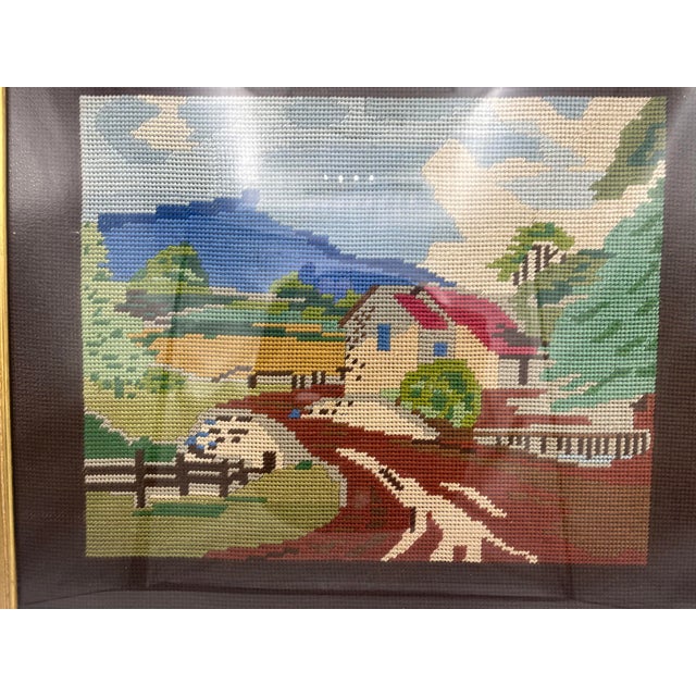 English Needlepoint Art of Countryside | Chairish