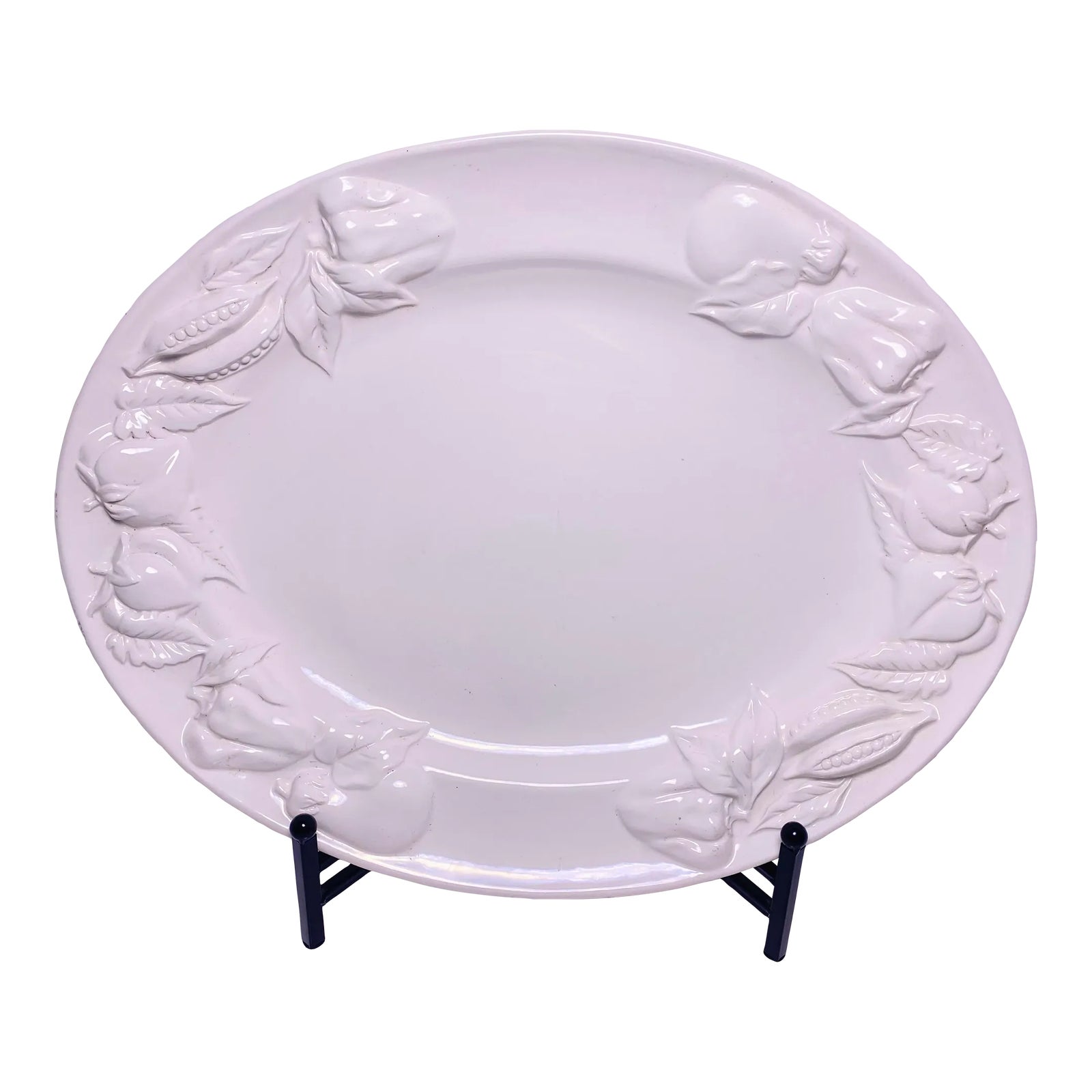 Large 1990s Elios Ceramic Serving Platter With High Embossed Vegetables ...