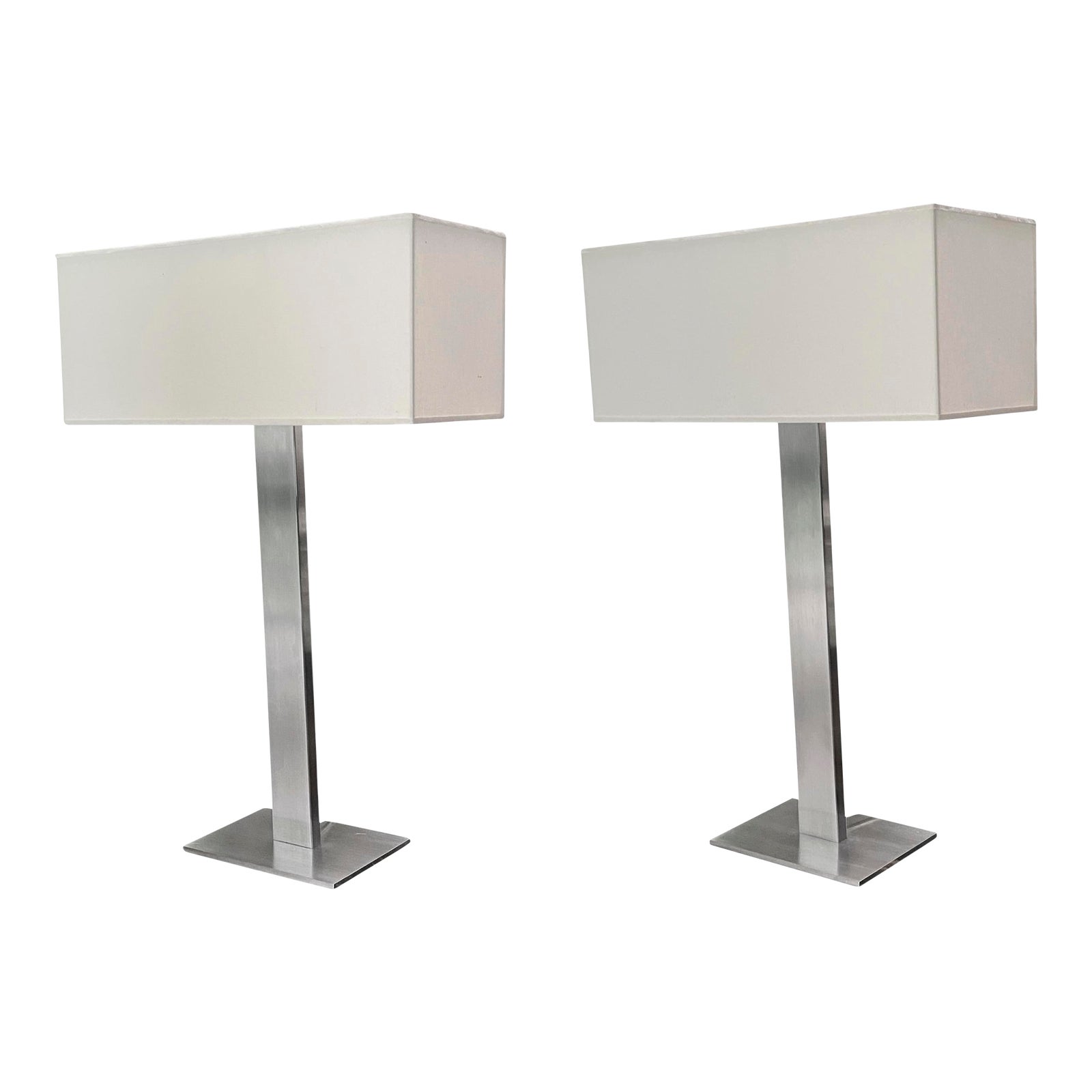 Pair of Tall Steel T Shaped Lamps With Rectangular Shade | Chairish