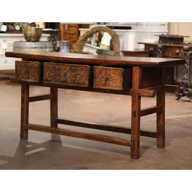 Early 20th Century Spanish Baroque Carved Pine & Oak Three-Drawer ...