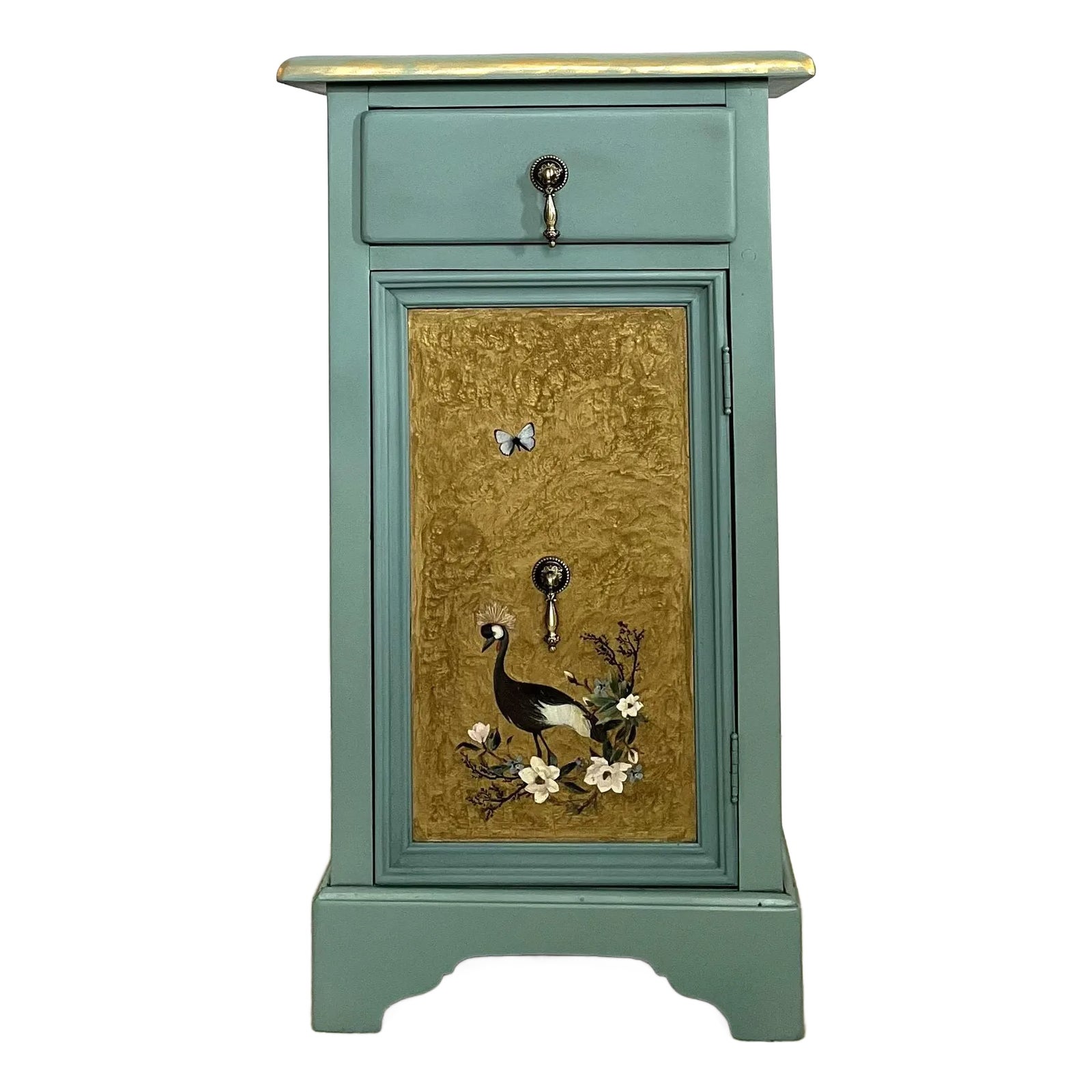 Solid Wood Parcel Gilt Chinoiserie Bedside Table | Chairish