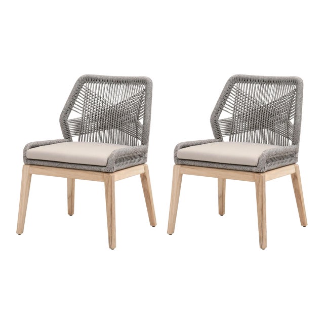 Loom Outdoor Dining Chairs, Grey Teak with Platinum Rope, Set of 2 ...