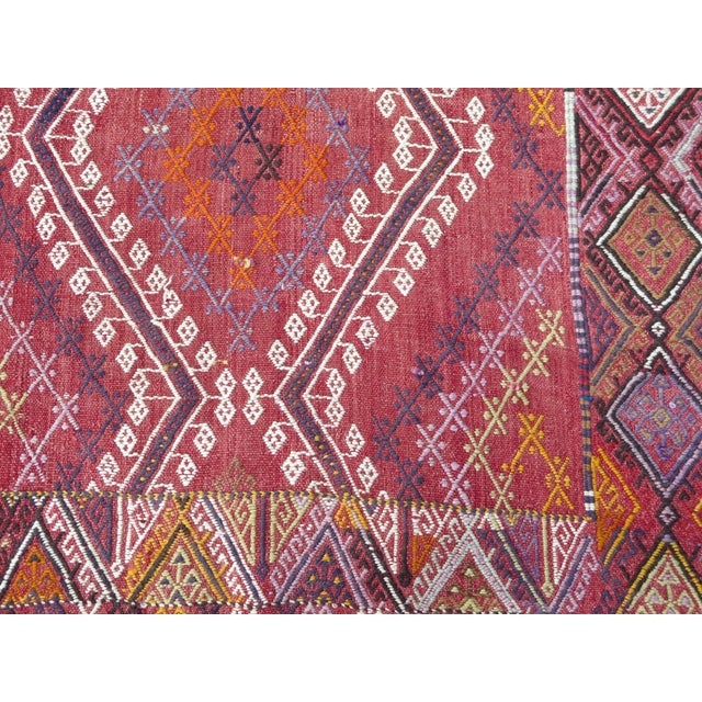 Mid 20th Century Aesthetic Red Boho Rug Runner Turkish Hallway Kilim ...