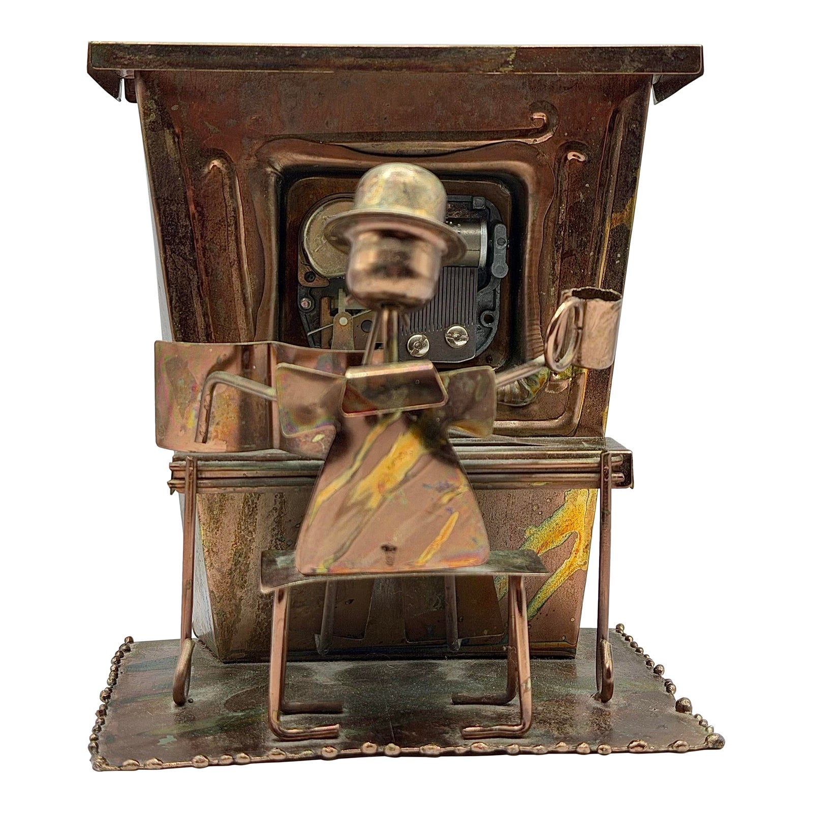 Vintage Sanyo Music Box Copper Piano Player Sculpture Wind Up Music Box | Chairish