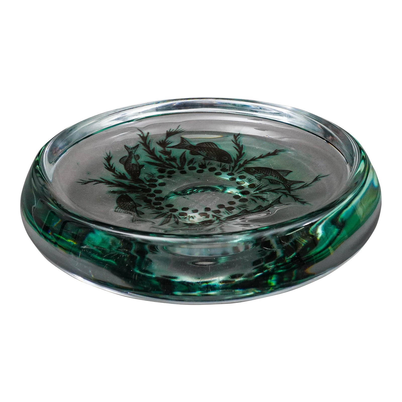 Edward Hald Orrefors 1954 "Graal" Fish Art Glass Bowl Sweden, 1883 ...