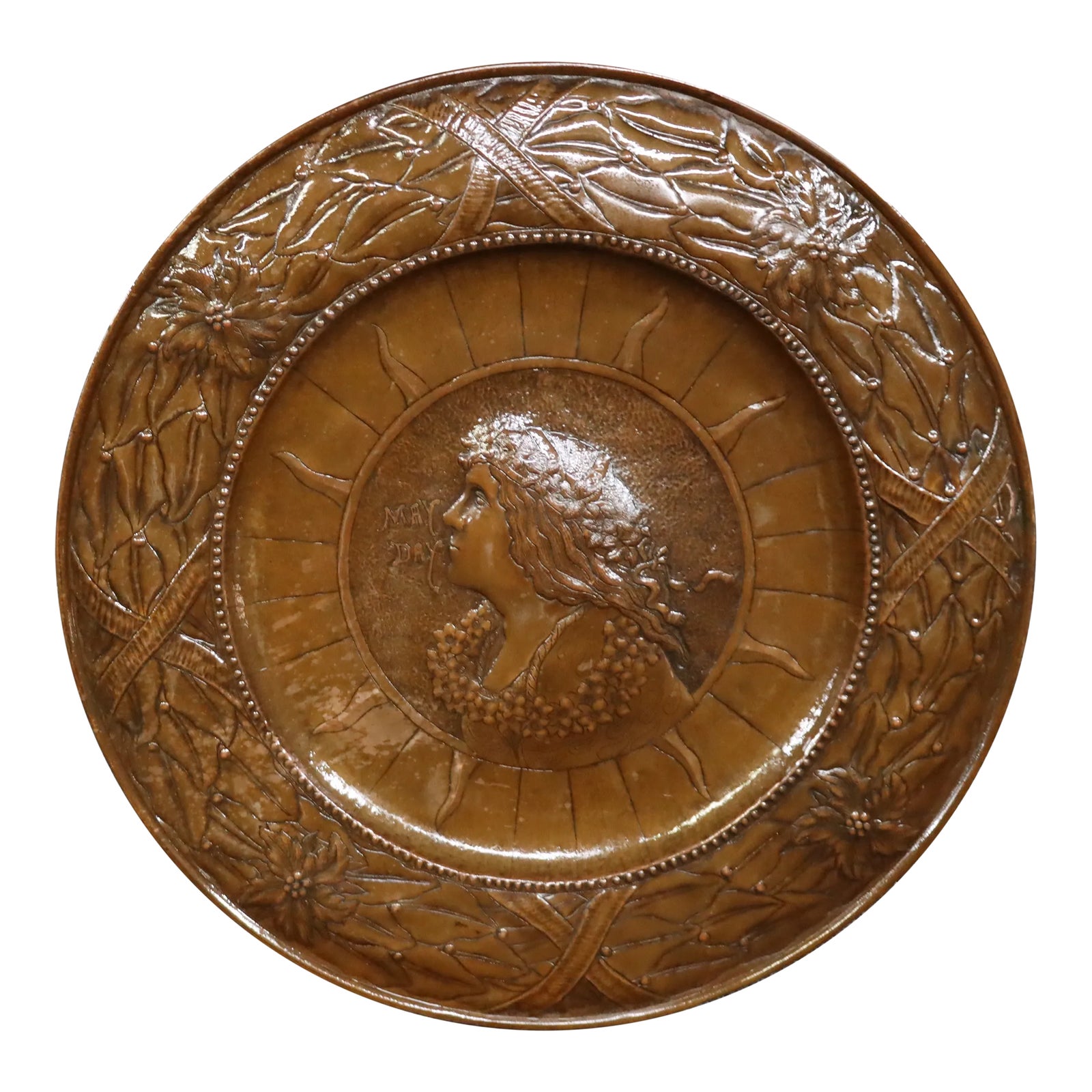 Antique Copper Embossed Wall Plaque | Chairish
