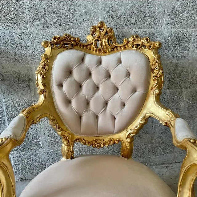 French Rococo Style Beige Velvet Chair | Chairish