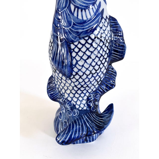 Blue and White Ceramic Gurgling Fish Vase | Chairish
