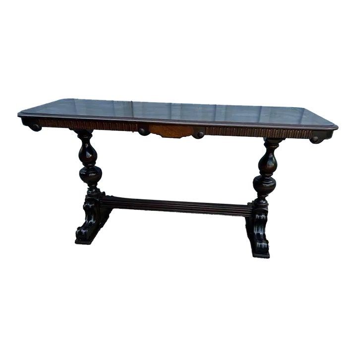 Mid 20th Century Vintage Jacobean Style Library Table Console Table ...