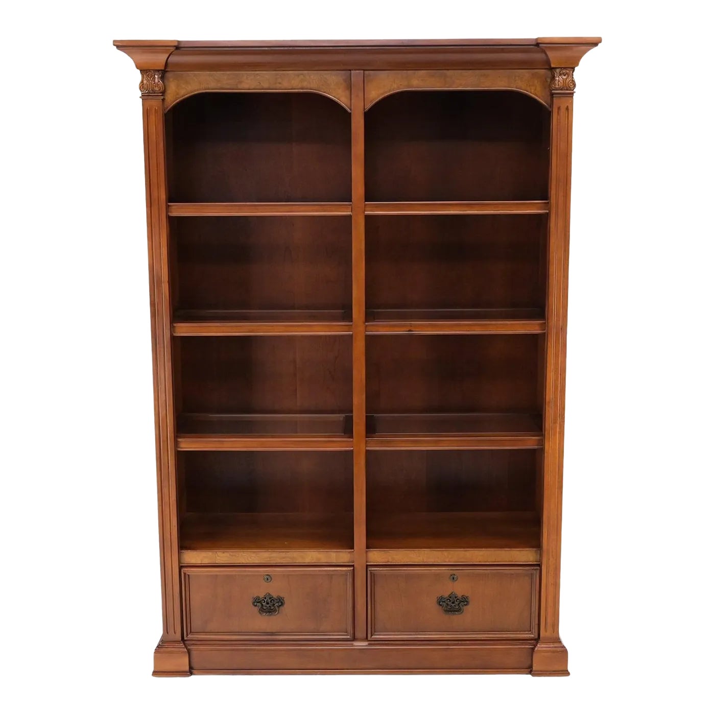 Large Colonial Two Drawer Compartment Double Bookcase Shelf Wall Unit ...