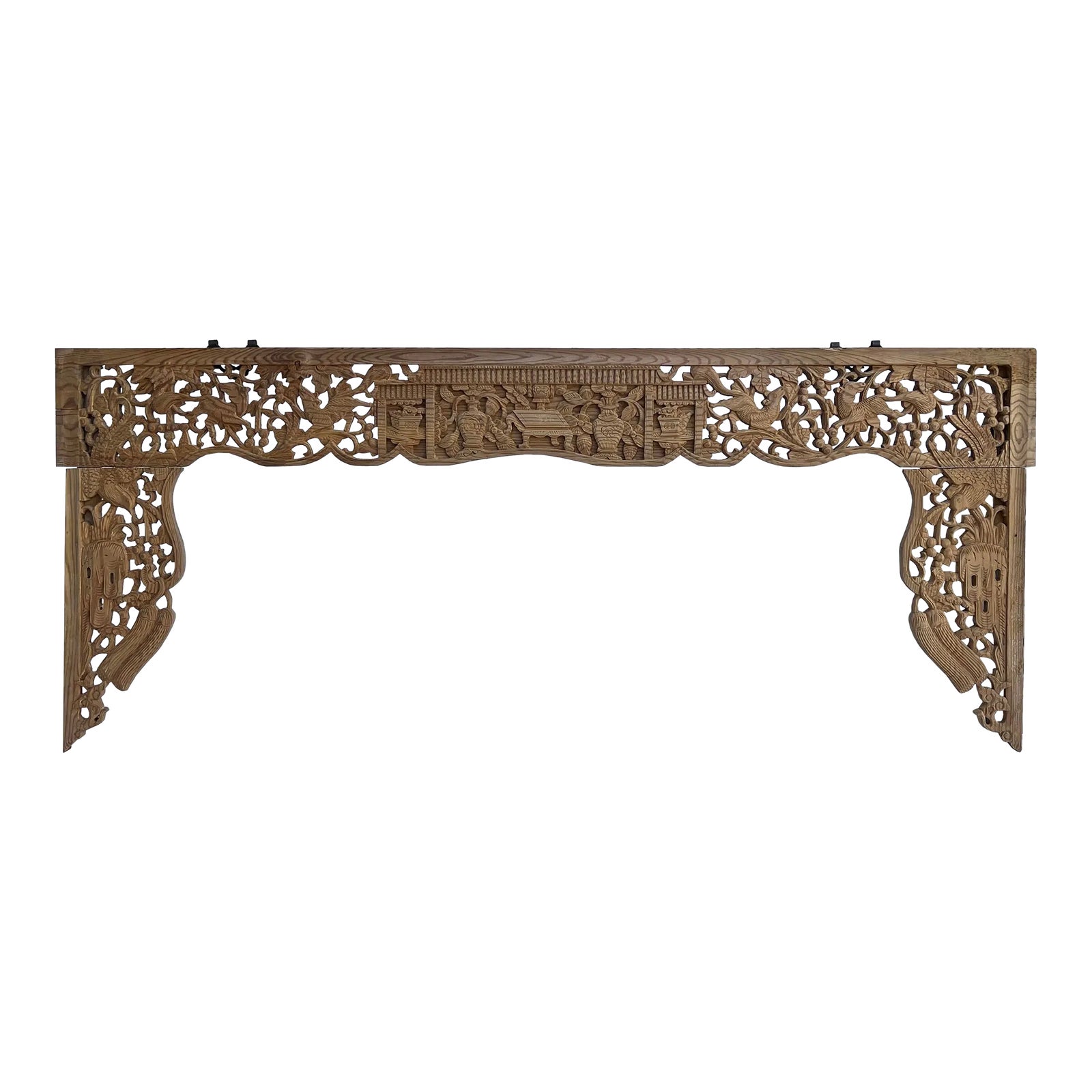 Chinese Vintage Relief Scenery Carving Arch Shape Wood Wall Art | Chairish