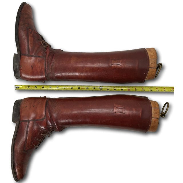 Vintage Classic Leather Equestrian Riding Boots With Wood & Brass Trees ...