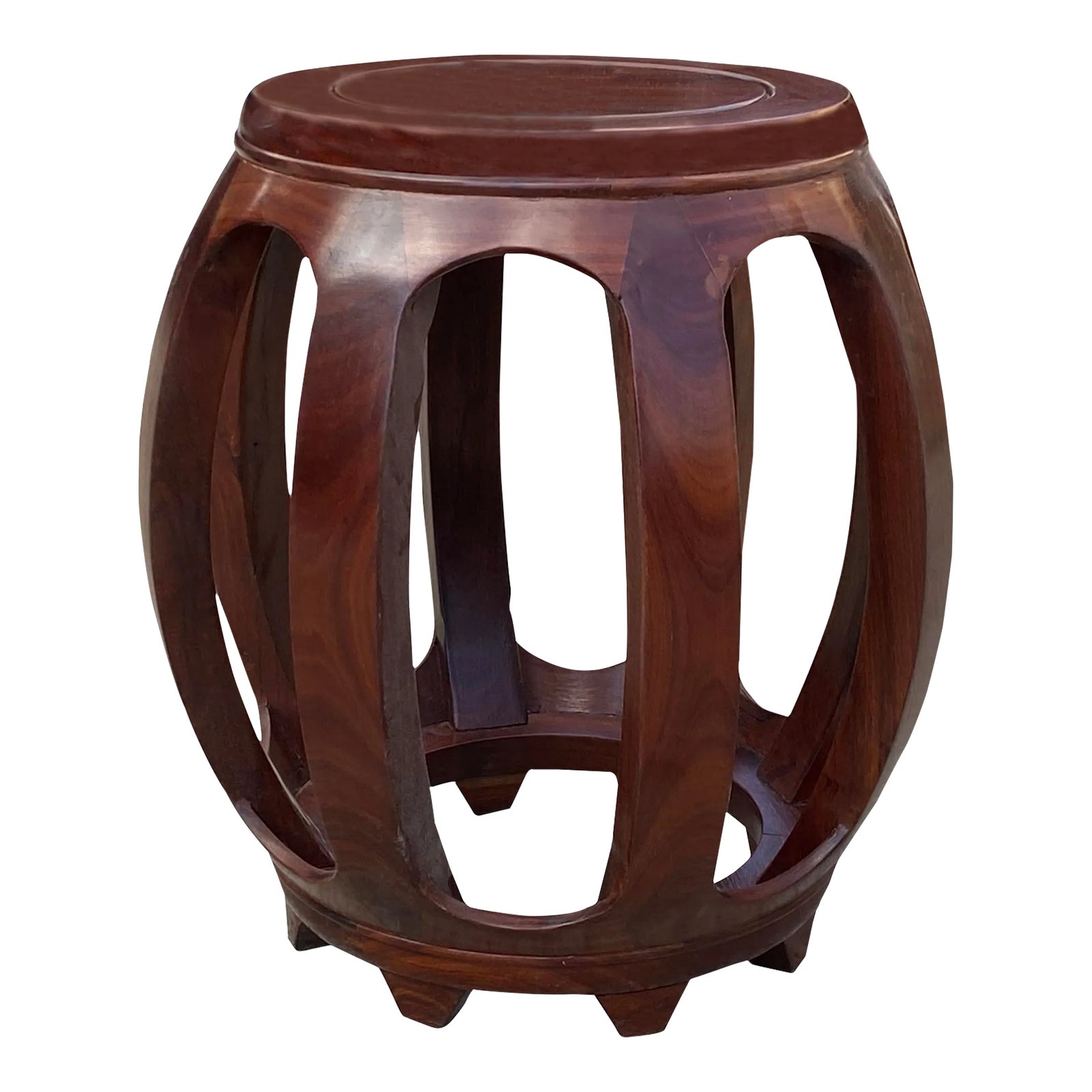 Chinese Medium Brown Natural Wood Grain Pattern Round Barrel Stool ...