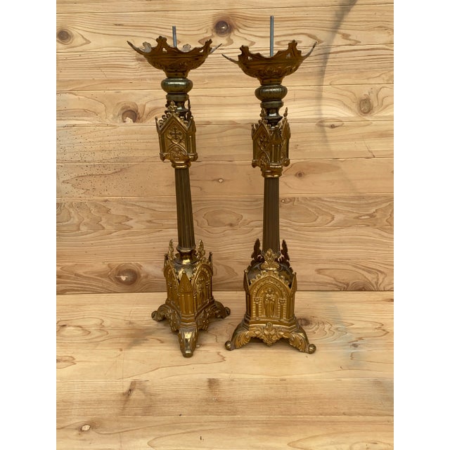 19th Century Antique French Neogothic Altar Torchère Candlestick Set ...