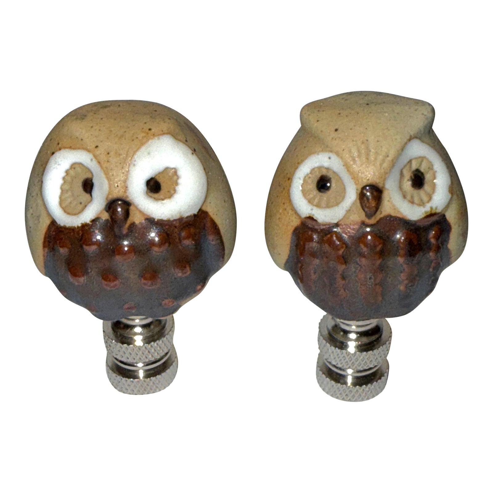 Contemporary Pair of Vintage Ceramic Owl Finials | Chairish