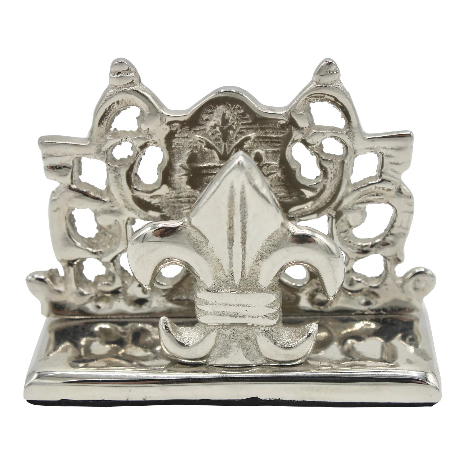 Vintage French Fleur De Lis Silver Plated Card Holder | Chairish