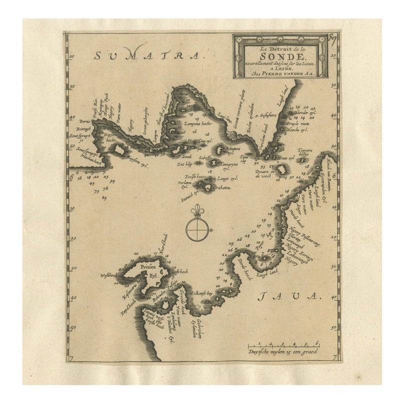 Sunda Strait Sea Chart, Sumatra and Java, Dutch Engraving c.1700 | Chairish
