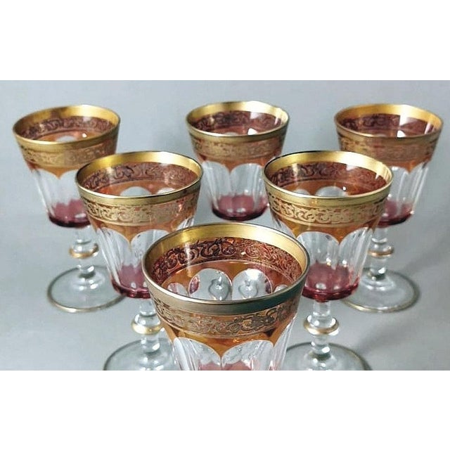 1970s Louis XVI Style Blown and Colored Italian Wine Goblets Gold Rim ...