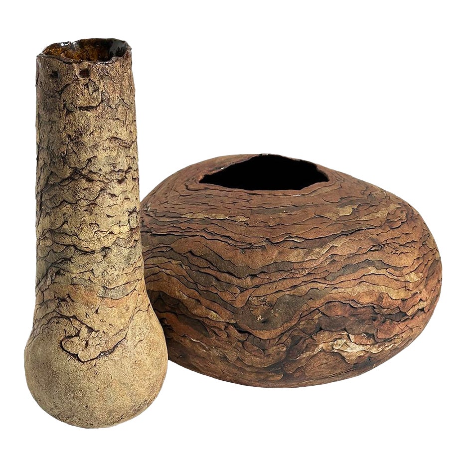 1970s Elizabeth MacDonald Studio Art Pottery Coil Built Organic Vases ...