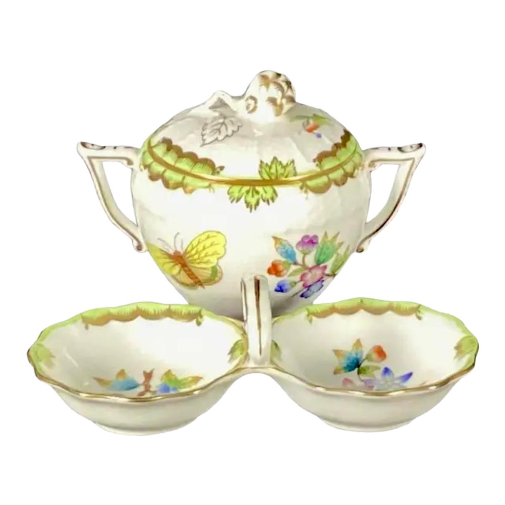 Set of Herend Queen Victoria Salt Dish and Sugar Bowl With Lid | Chairish