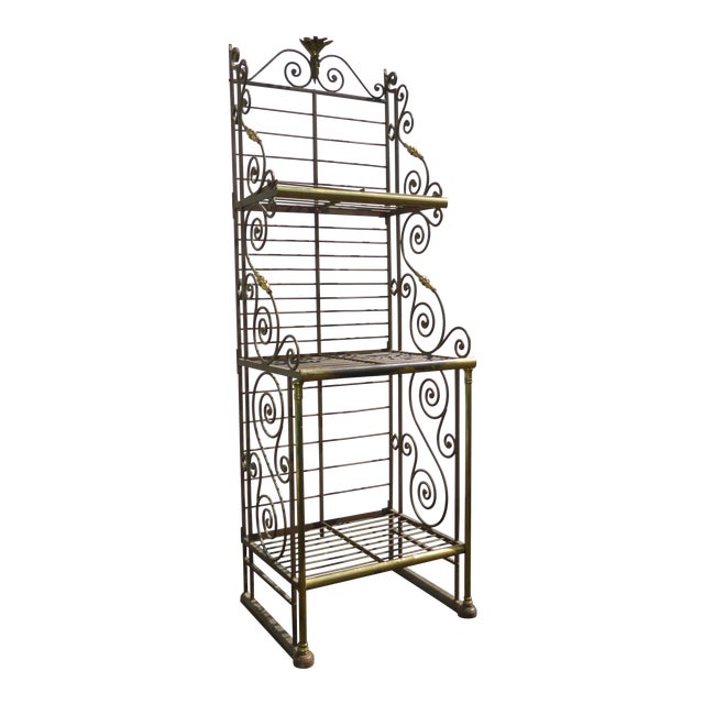 Vintage French Country Style Wrought Iron And Brass Three Tier Bakers Rack Chairish